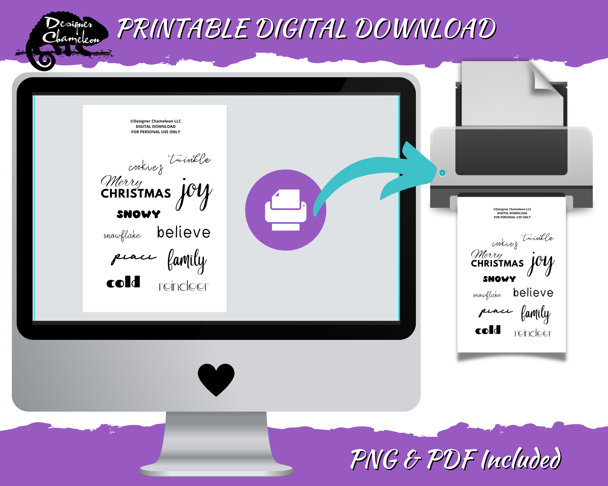 DIGITAL December Words of the Month Stickers – Designer Chameleon