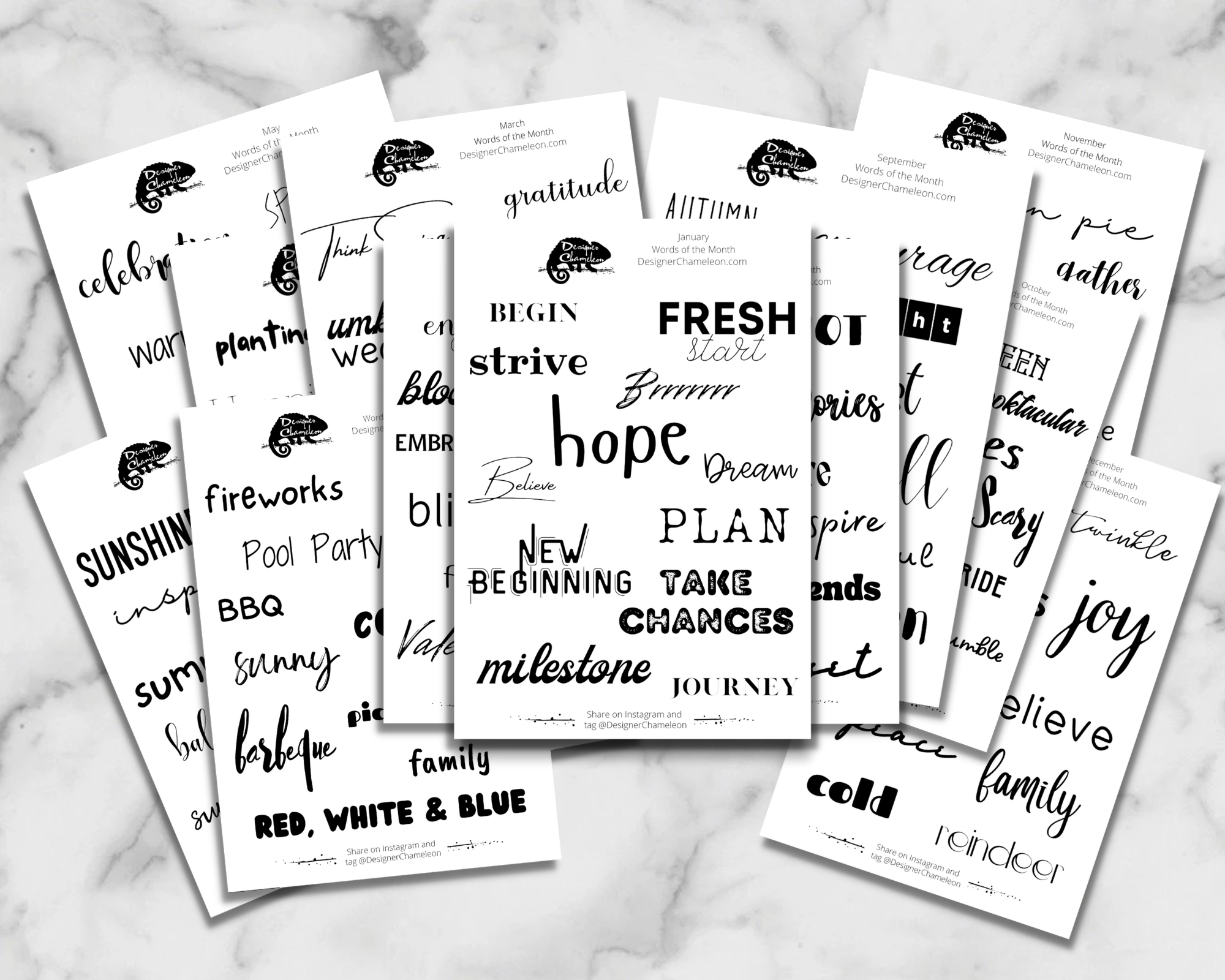 Words of the Month Sticker Bundle – Designer Chameleon