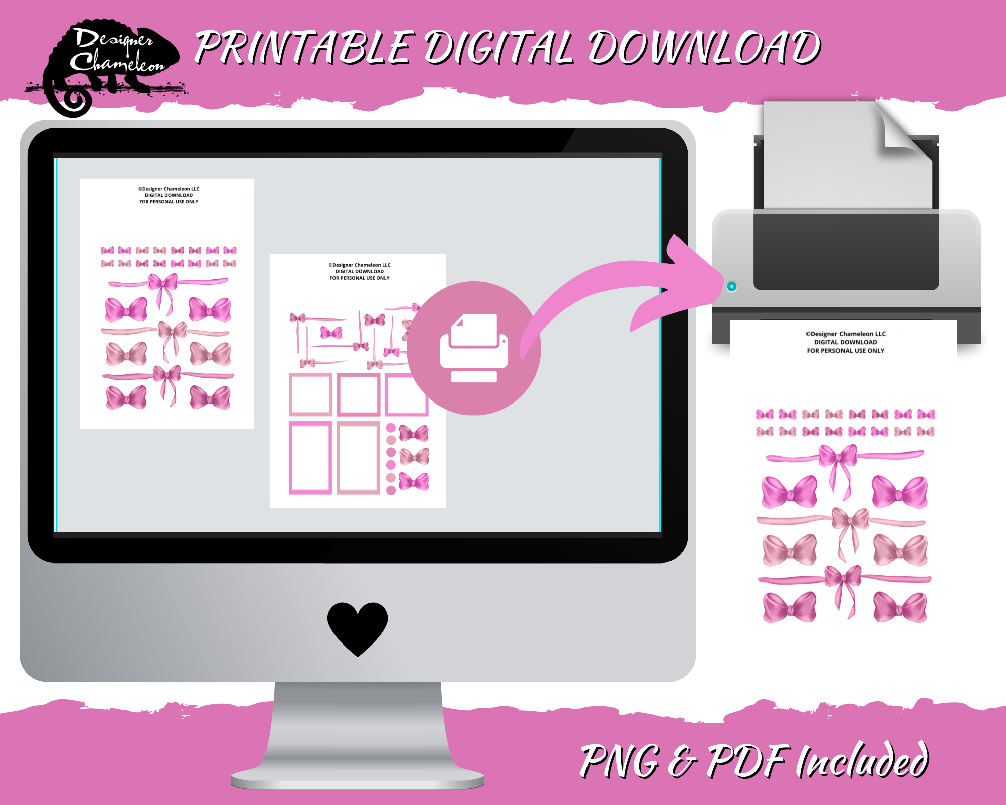DIGITAL Pink Ribbon Bow Sticker Set – Designer Chameleon
