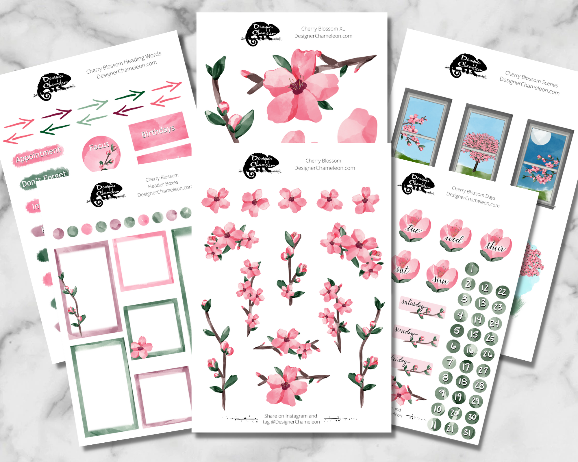 Cherry Blossom Sticker Collection – Designer Chameleon